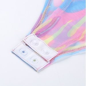 Tops | Colorful Trippy Long Sleeve Sheer Bodysuit | Poshmark